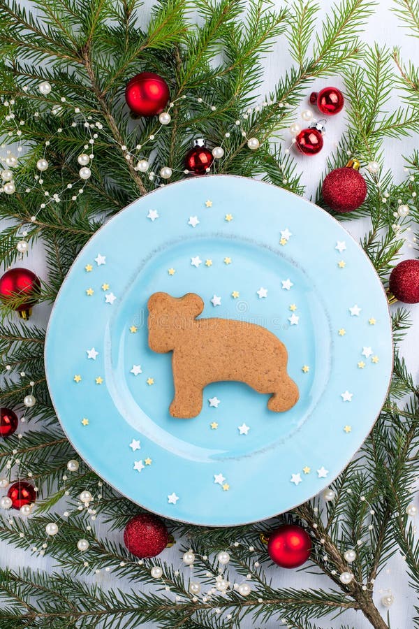 Gingerbread Bear on a Light Blue Plate Stock Photo - Image of decor ...
