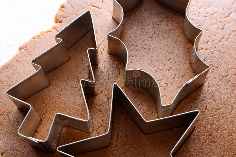 Festive Cookie Cutters on Gingerbread Dough Stock Photo - Image of ...