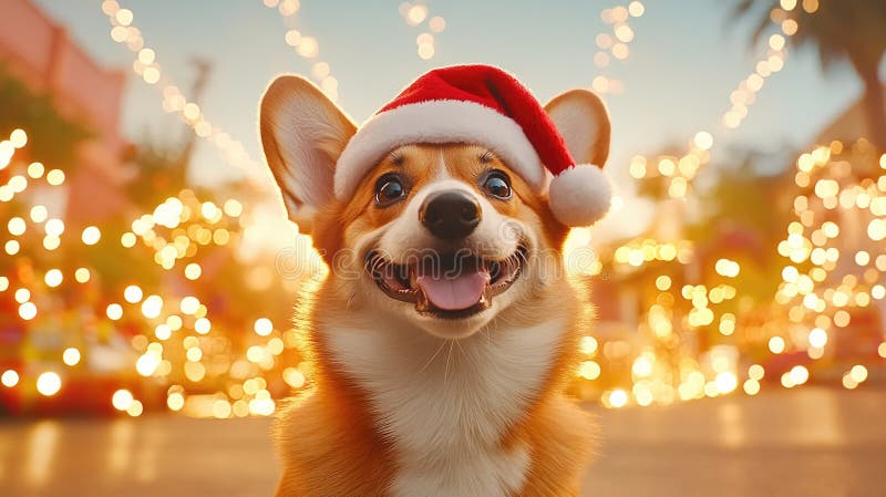 Festive Corgi Wearing a Santa Hat with Joyful Expression for Holiday ...
