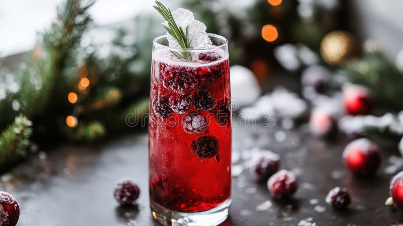 Festive Cranberry Cocktail with Sparkling Decorations Stock Photo ...