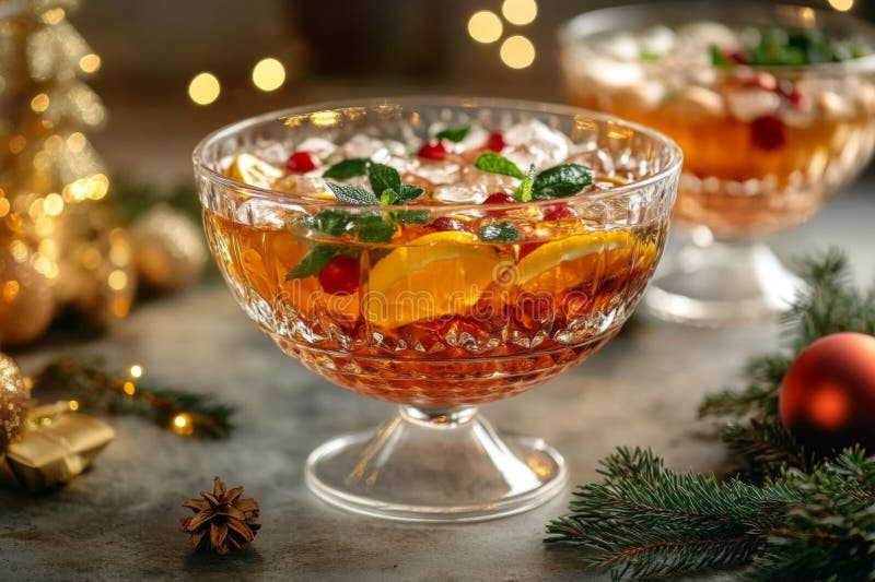 Festive Cranberry Orange Punch with Mint and Ice Stock Illustration ...