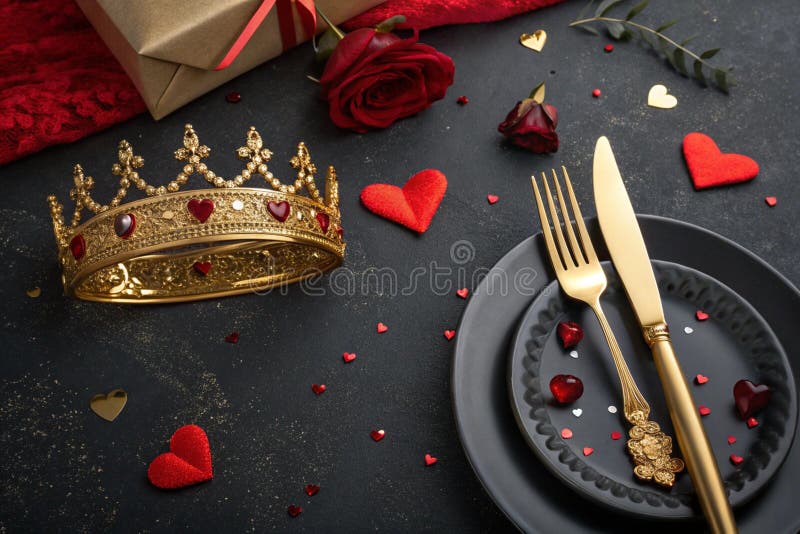 Festive Creative Royal Table Setting with Crown and Cutlery Stock ...