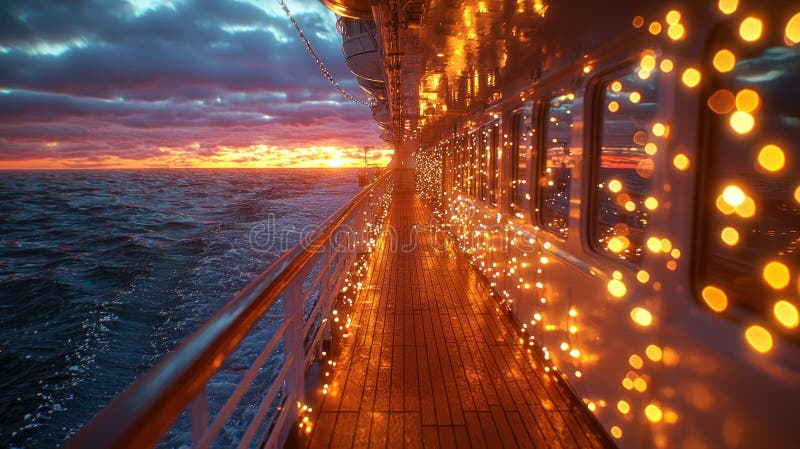 Festive Cruise Ship Deck at Sunset Stock Illustration - Illustration of ...
