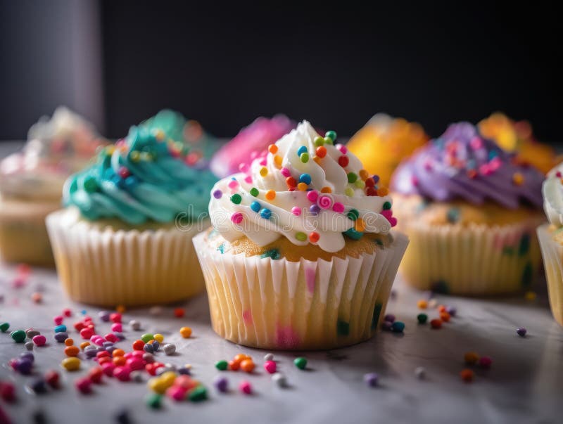 Festive Cupcake Frosting Top with Sprinkles. Generative AI Stock ...