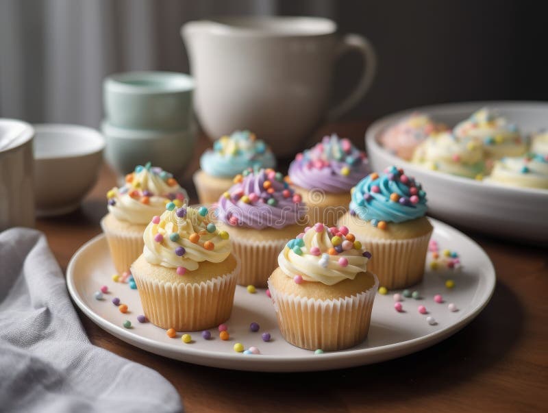 Festive Cupcake Frosting Top with Sprinkles. Generative AI Stock ...