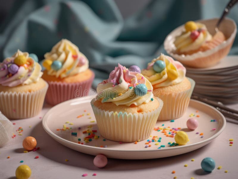 Festive Cupcake Frosting Top with Sprinkles. Generative AI Stock ...