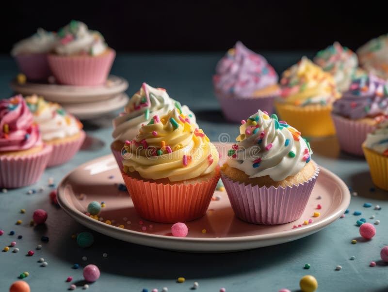 Festive Cupcake Frosting Top with Sprinkles. Generative AI Stock ...