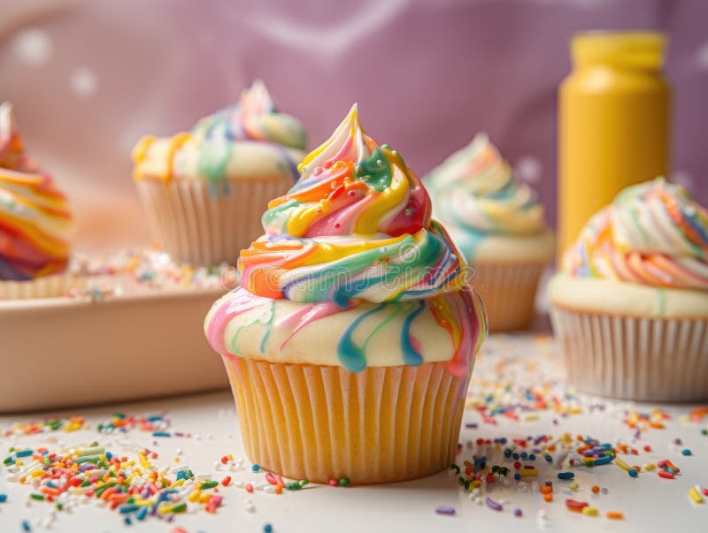 Festive Cupcake Frosting Top with Sprinkles. Generative AI Stock ...