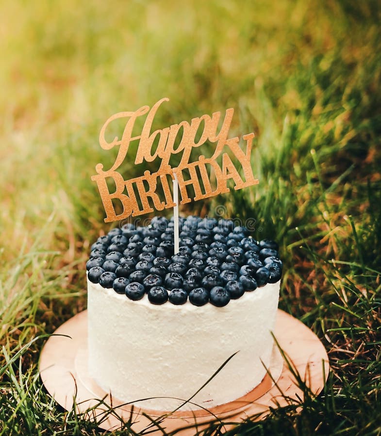 Festive Cute Cake with the Inscription Stands in the Grass, Flooded ...