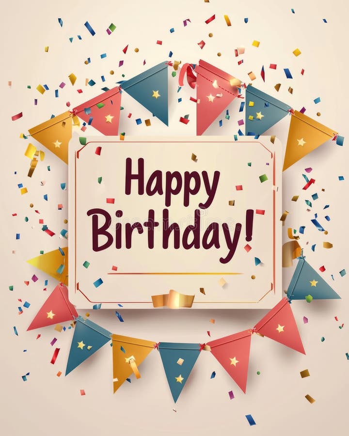 Festive 3D Birthday Card with Flags and Ribbon Frame Stock Illustration ...