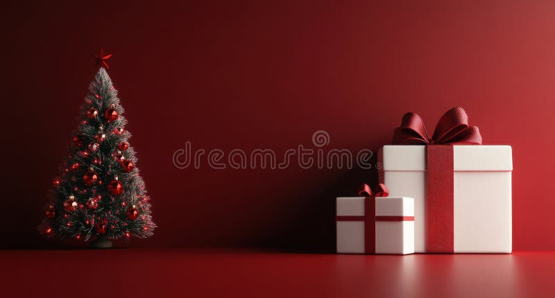 Festive 3D Render of a Cute Christmas Present Box beside a Decorated ...
