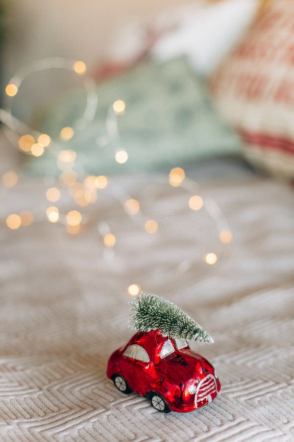 Festive Decor Car Red Christmas Tree Roof Stock Image - Image of play ...