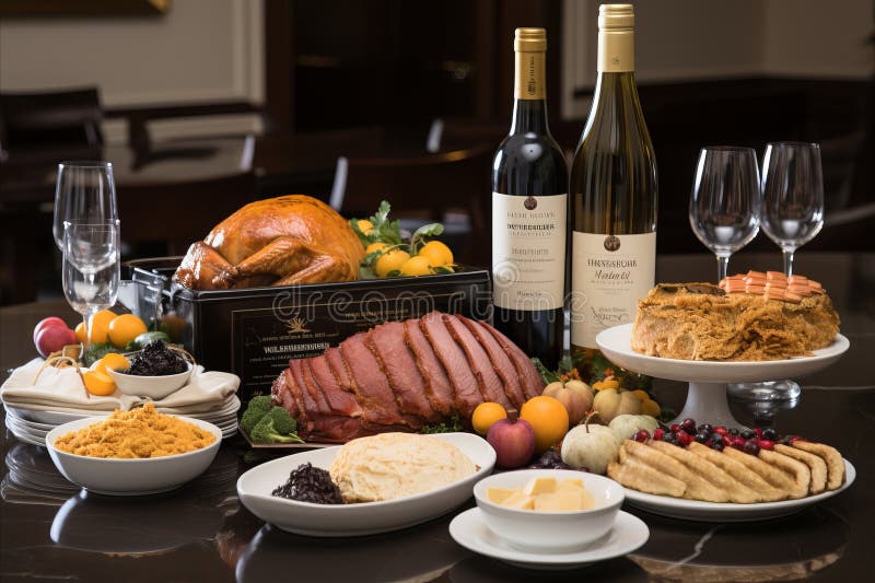 A Festive Delight. Traditional Holiday Feast with Roasted Turkey ...