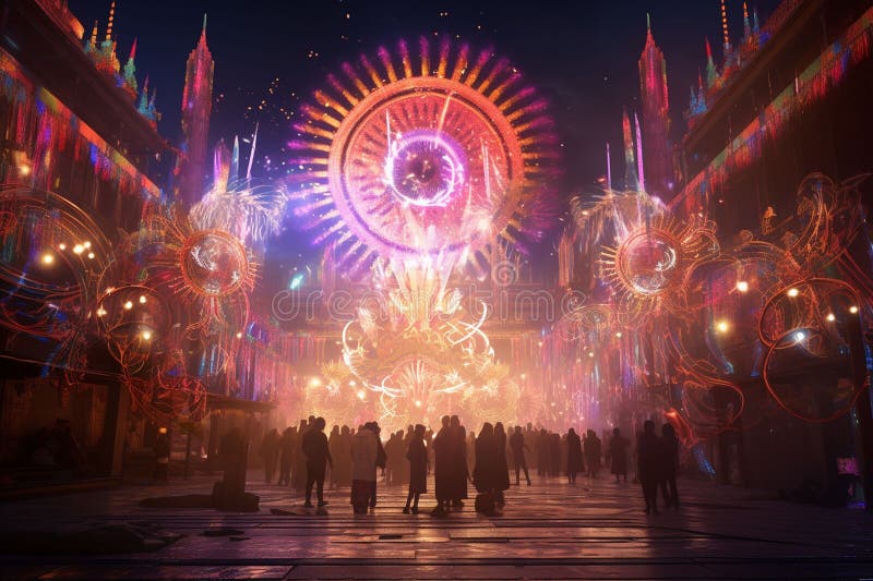 Festive Design Featuring a Diverse Group Engaged Stock Illustration ...