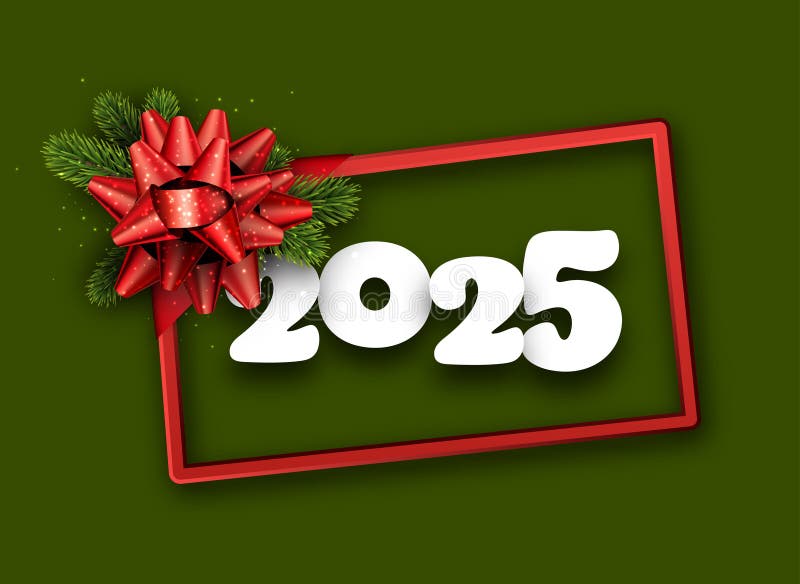 Festive 2025 Design with Red Bow and Green Background Stock Vector ...