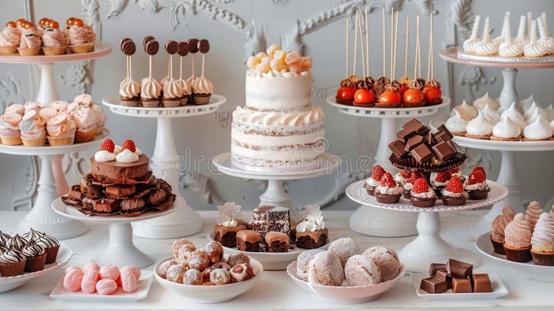 Festive Dessert Table with Sweets: Wedding Candy Bar, Various Cakes ...