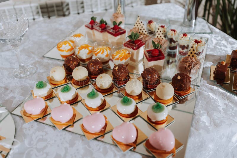 Festive Dessert Table with Sweets. Wedding Candy Bar, Various Cakes ...