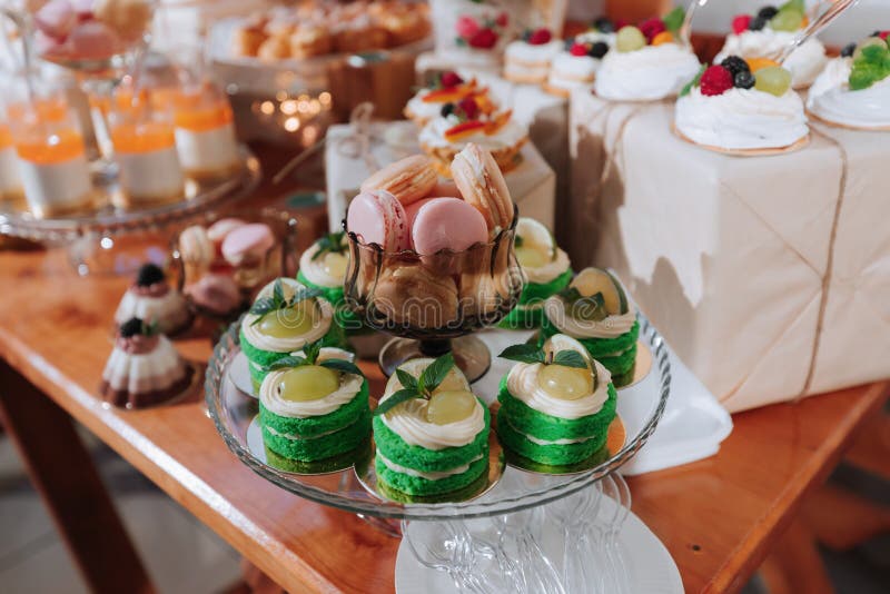 Festive Dessert Table with Sweets. Wedding Candy Bar, Various Cakes ...