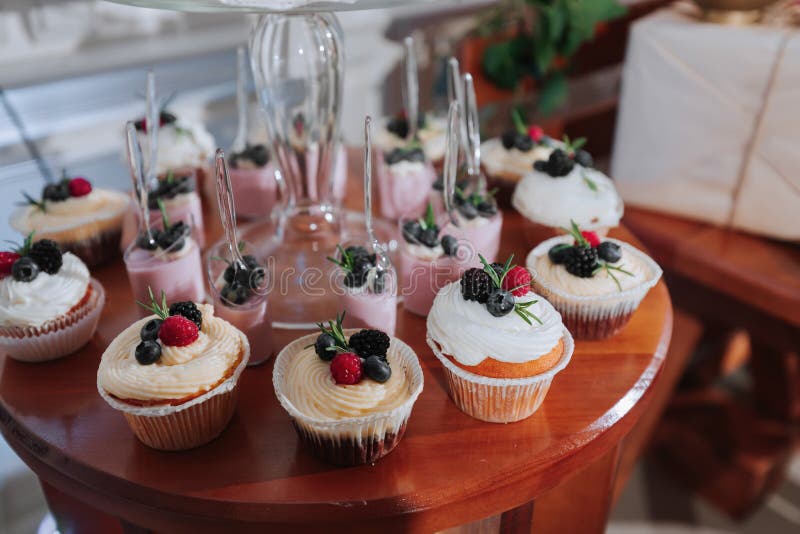 Festive Dessert Table with Sweets. Wedding Candy Bar, Various Cakes ...