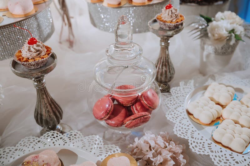 Festive Dessert Table with Sweets. Wedding Candy Bar, Various Cakes ...