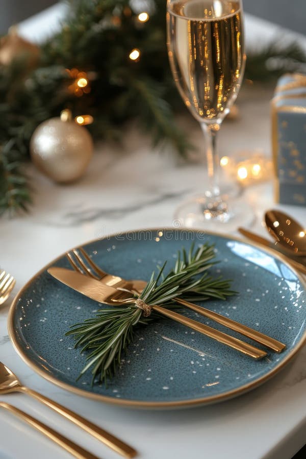 Festive Dining Setting with Elegant Plate and Sparkling Drink for ...