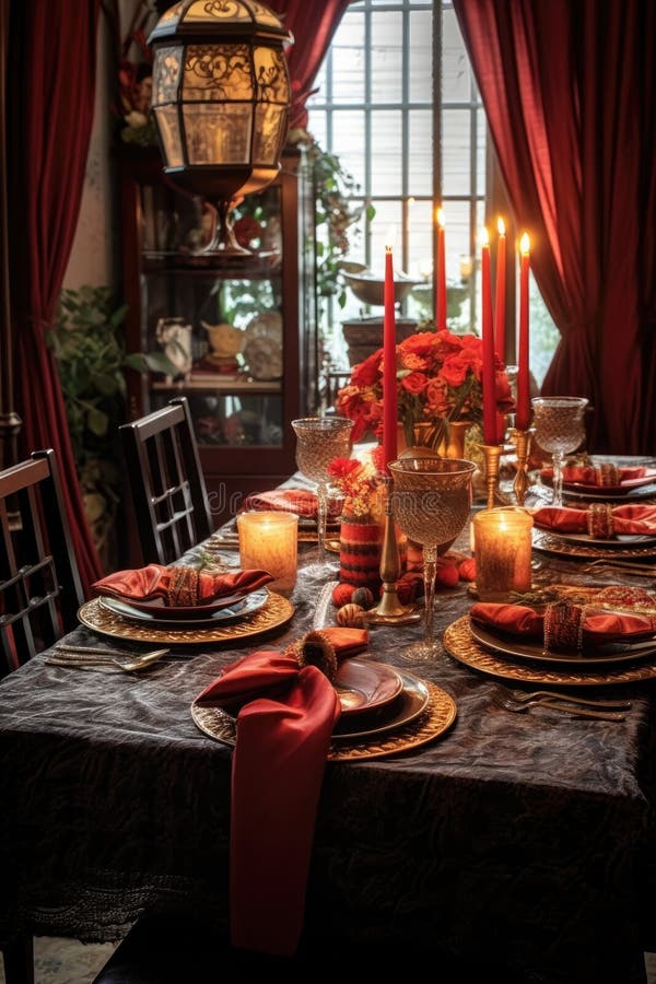 Festive Dinner Table Set for a Family Gathering Stock Illustration ...
