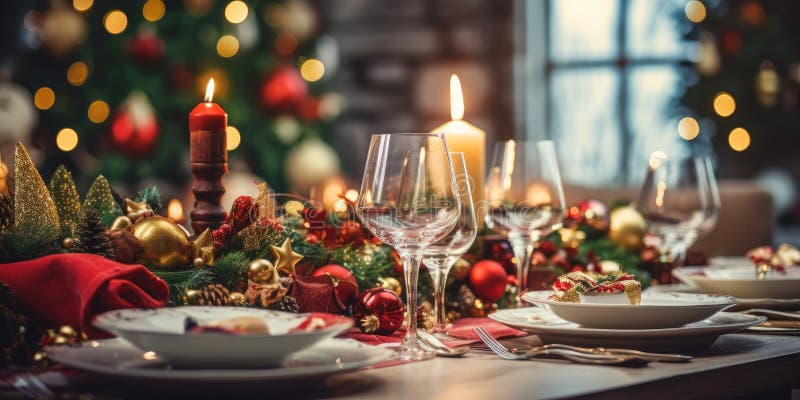 Festive Dinner Table Setting - AI Generated Image Stock Illustration ...