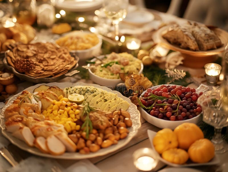 Festive Dinner Table Spread Stock Photo - Image of lighting, banquet ...