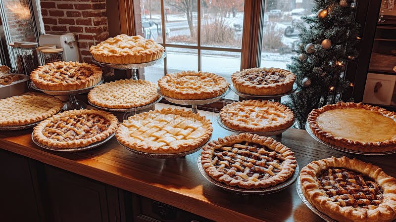 Festive Display of Assorted Pies Stock Illustration - Illustration of ...