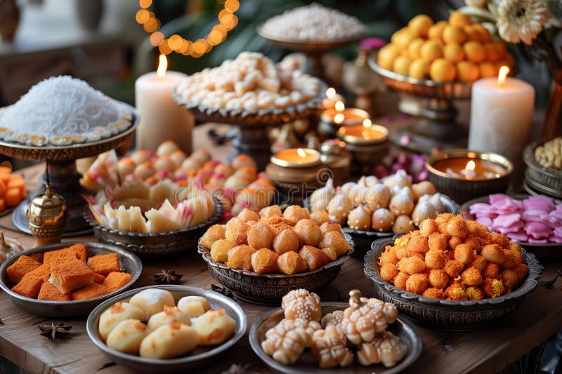 Festive Display of Colorful Sweets and Delicacies at a Celebration ...