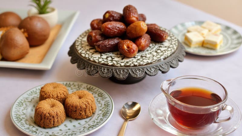 Festive Display of Dates, Sweets, and Tea on Decorative Stand for ...