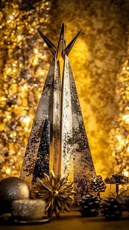 A Festive Display Featuring Metallic Decorations, Sparkly Ornaments ...