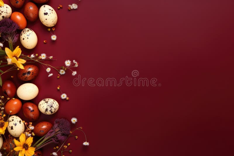 Easter Eggs and Flowers on Maroon Background Stock Illustration ...