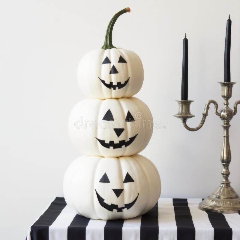 White Pumpkins Halloween Decoration Generative AI Stock Illustration ...