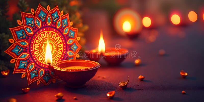 A Colorful Festive Diwali Lights and Decorations Stock Illustration ...