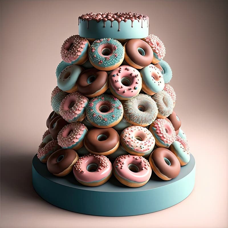 Festive Donut Birthday Cake. Creative Dessert Concept. Ai Generative Stock Illustration ...