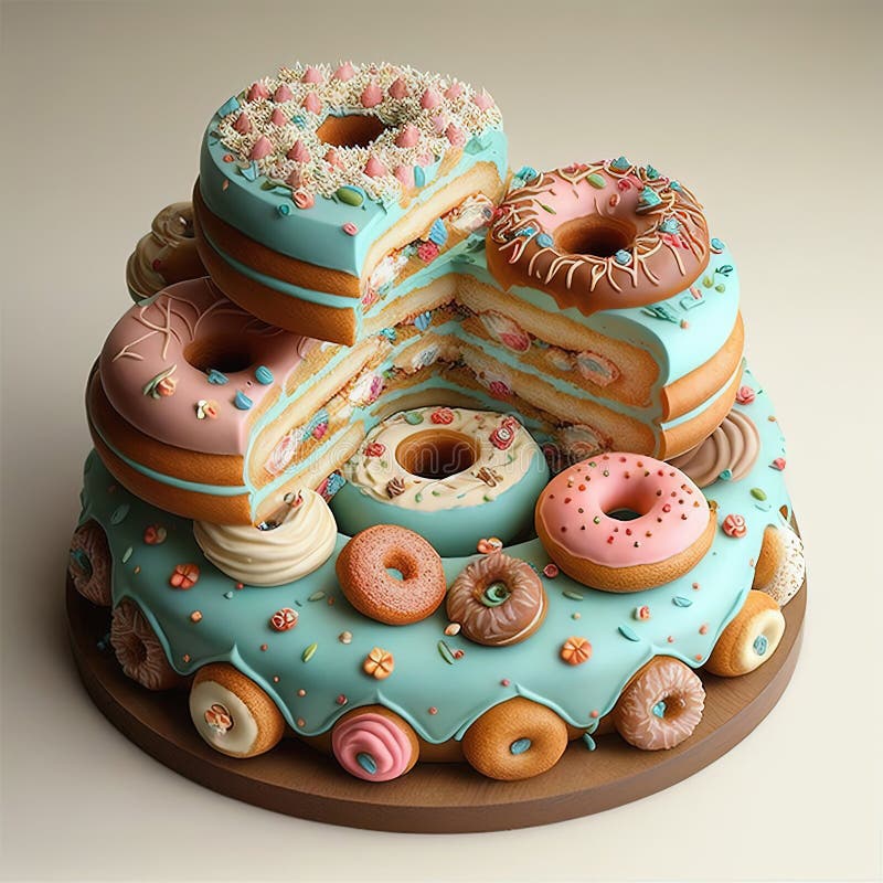 Festive Donut Birthday Cake. Creative Dessert Concept. Ai Generative ...