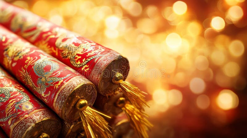 Festive Dragon Decorated Firecrackers for Chinese New Year Stock ...