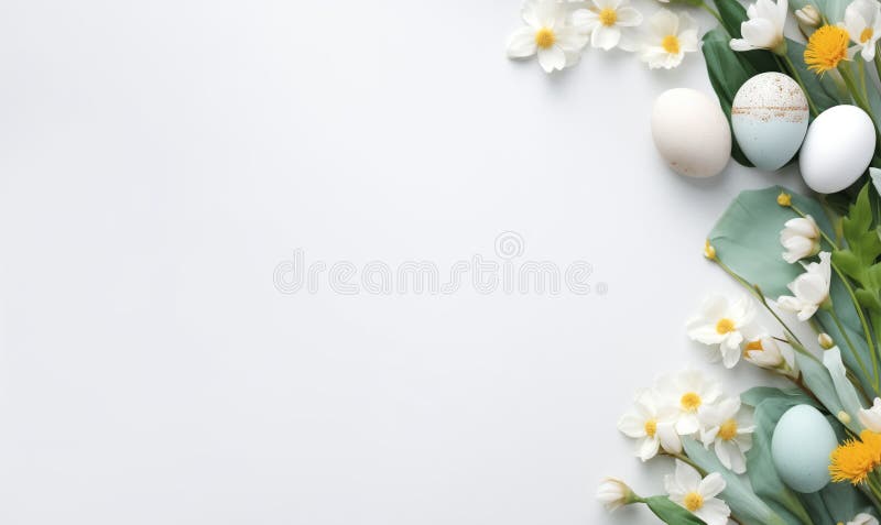 Festive Easter Background. Easter Eggs with Flowers on a White Table ...