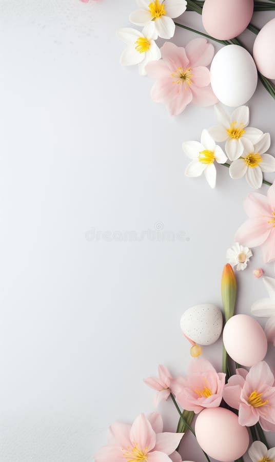 Festive Easter Background. Easter Eggs with Flowers on a White Table ...