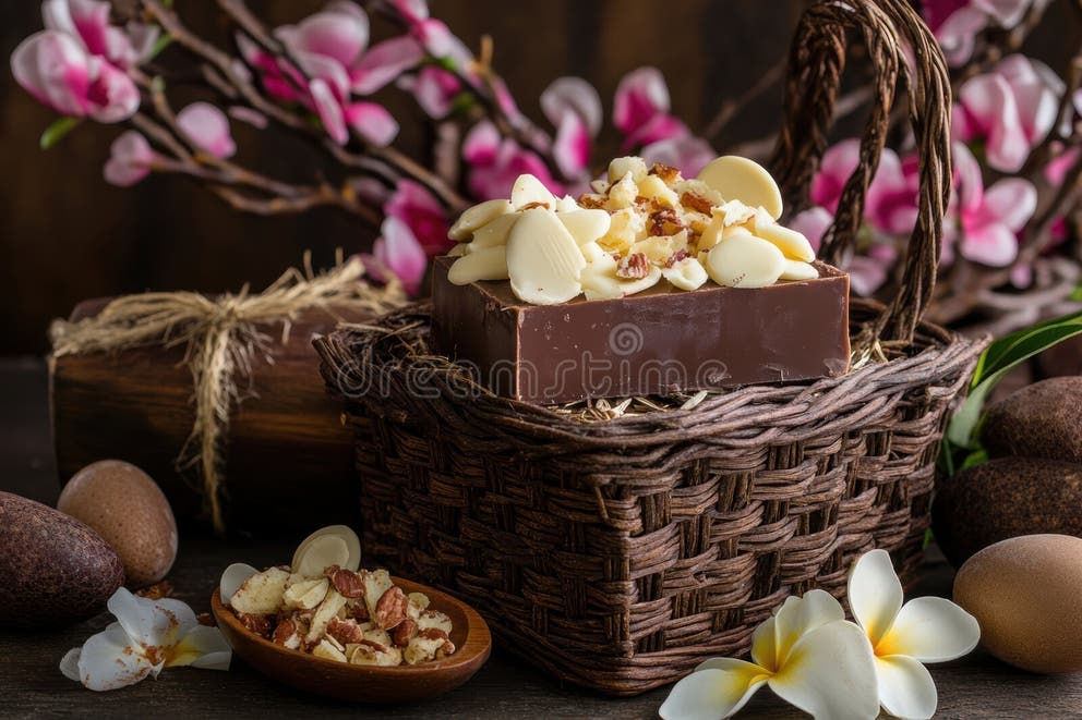 A Festive Easter Basket Filled with a Chocolate Bar and Assorted Nuts ...