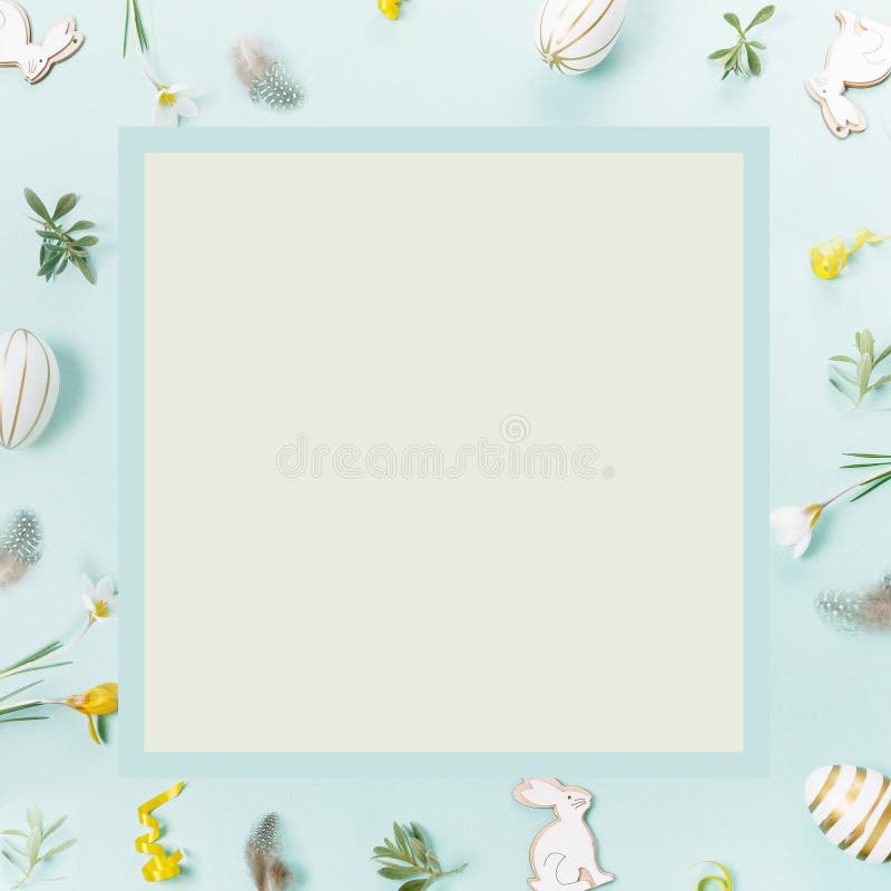 Festive Easter Border, Frame from Easter Eggs and Spring Flower Crocus ...