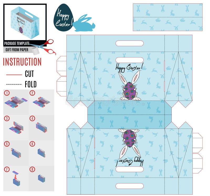Festive Easter Box Template. Rabbit Hiding Behind an Egg New Stock ...
