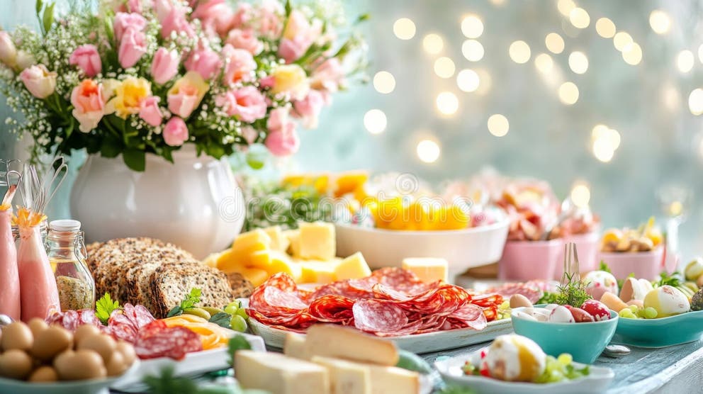 Festive Easter Brunch Buffet Table Display of Food Stock Illustration - Illustration of eggs ...