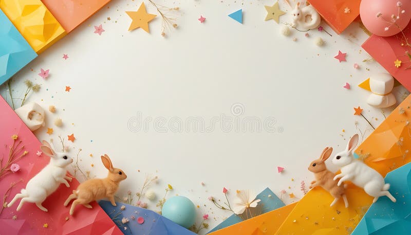 Festive Easter Bunny Frame with Colorful Decorations and Copy Space ...