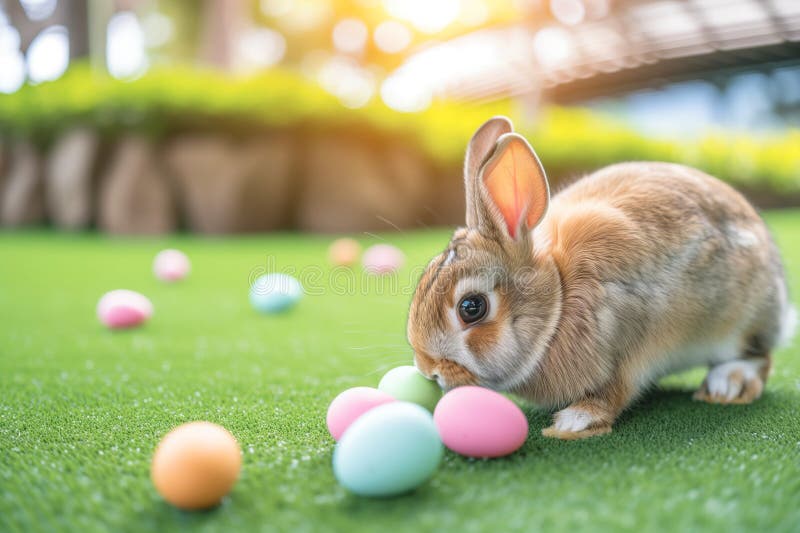 Festive Easter Bunny: Painted Eggs on Vibrant Green Grass Stock ...