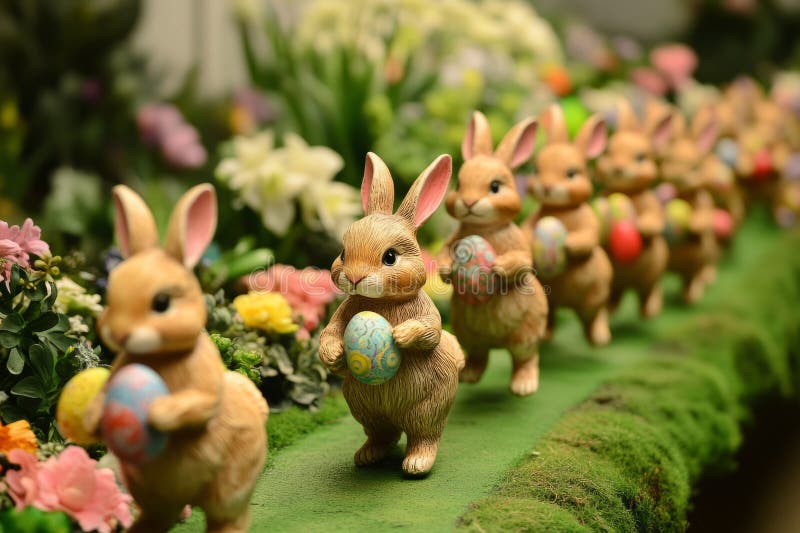 A Festive Easter Bunny Parade with Multiple Bunnies Marching Down a ...
