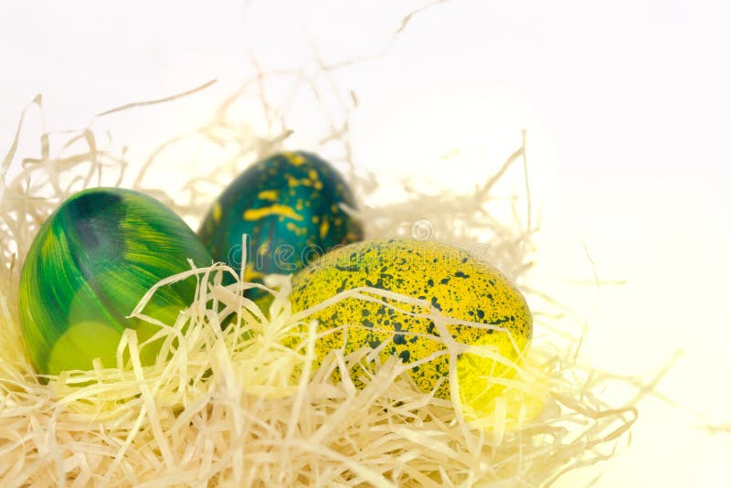 Festive Easter Eggs in Hay stock photo. Image of basket - 90364872