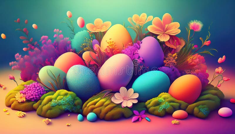 Festive Easter Eggs Nestle among Blooming Stock Photo - Image of spring ...
