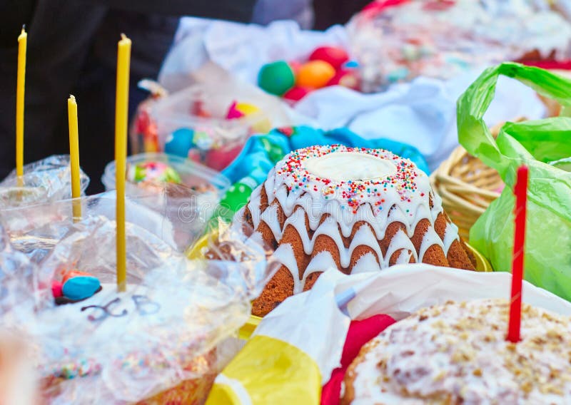 Festive Easter Food and Religious Candles Stock Image - Image of ...